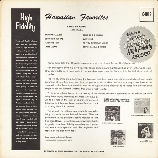 Harry Richards And His Islanders* – Hawaiian Favorites - Exotic Tiki Island