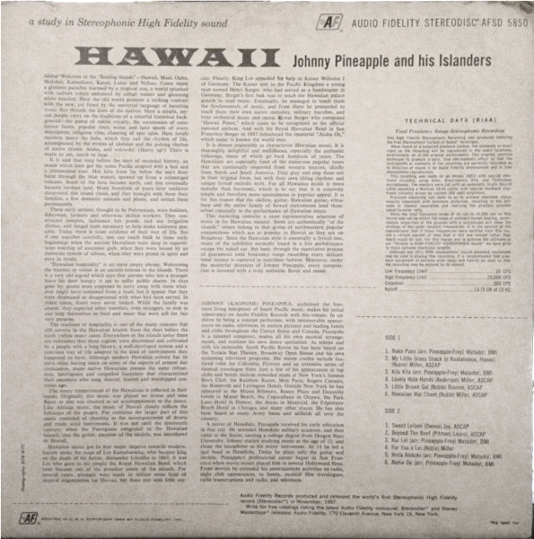 Johnny Pineapple And His Islanders – Hawaii - Exotic Tiki Island