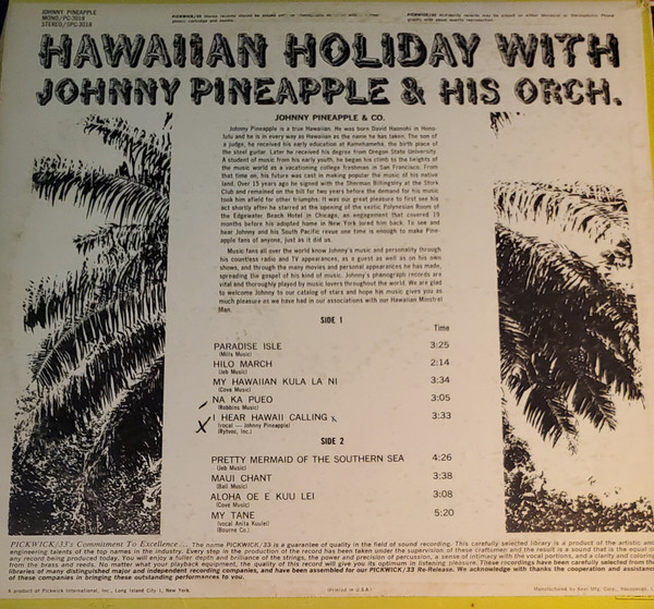 Johnny Pineapple & His Orch. – Hawaiian Holiday With Johnny Pineapple ...