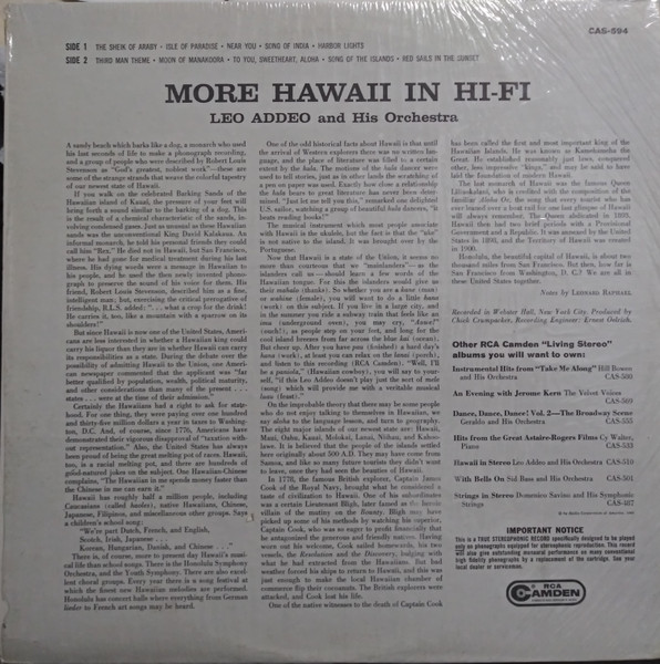 Leo Addeo And His Orchestra – More Hawaii In Hi-Fi - Exotic Tiki Island